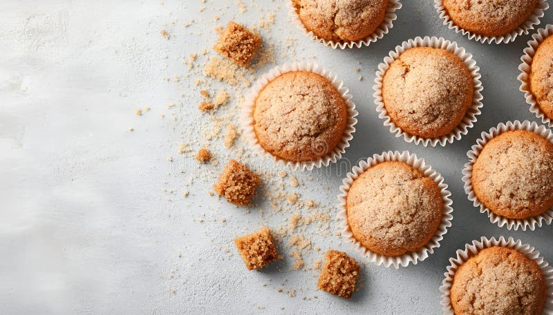 Delicious Sweet Muffins and Brown Sugar on Light Grey Textured Table ...
