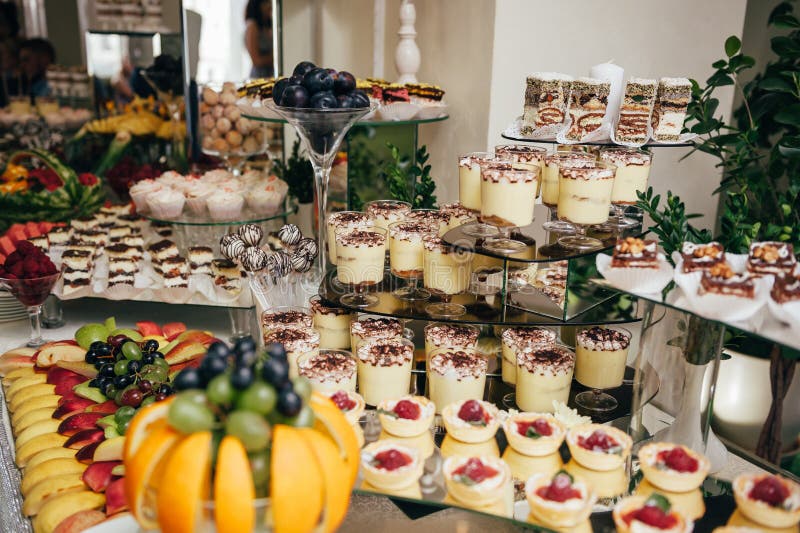 Delicious Sweets on Candy Buffet. Candy Bar Stock Image - Image of ...