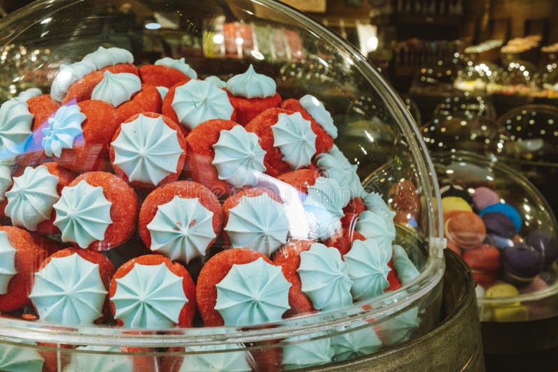 Delicious Sweets in Showcase of Local Shop. Candy Store Stock Image ...