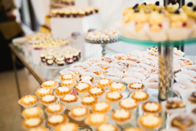 Delicious Sweets on Wedding Candy Buffet with Desserts, Cupcakes Stock ...