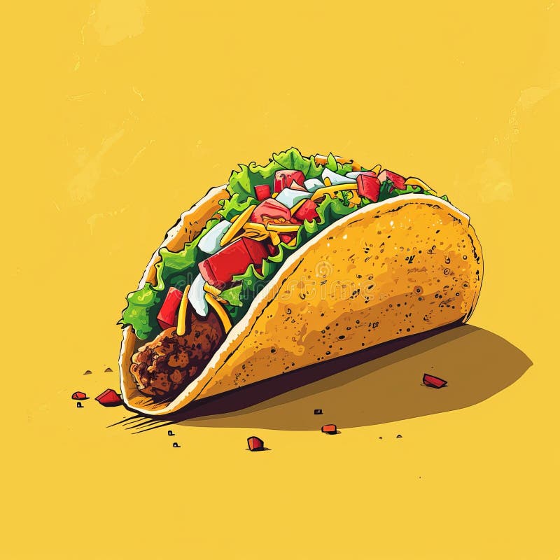 Delicious Taco on Yellow Background Stock Illustration - Illustration ...