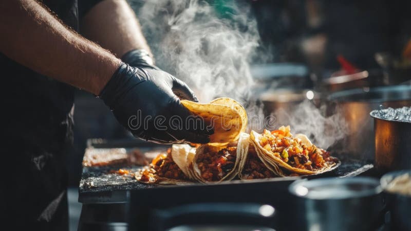 Delicious Tacos Being Prepared with Sizzling Ingredients and Steam ...