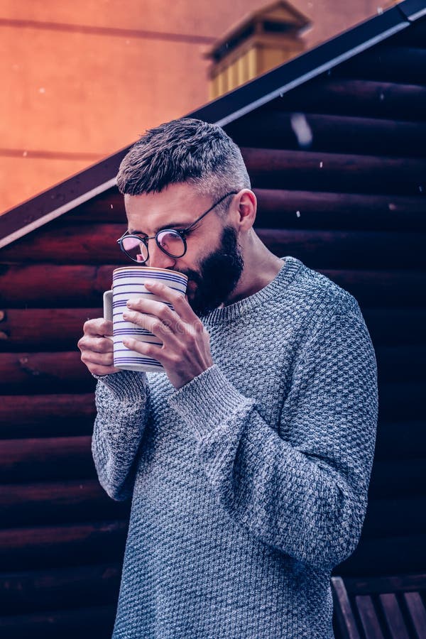 Nice Young Man Taking a Sip of Hot Drink Stock Photo - Image of cocoa ...