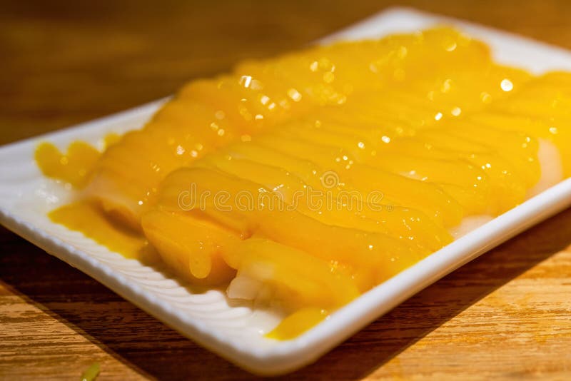 A Delicious Thai Dessert, Mango Rice Rolls Stock Photo - Image of ...