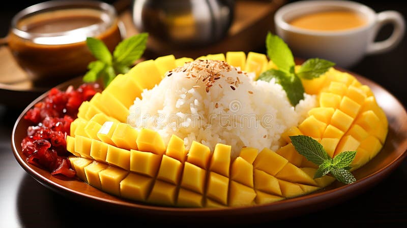 Delicious Thai Mango Sticky Rice with Cut Fresh Mango Fruit Stock Photo ...