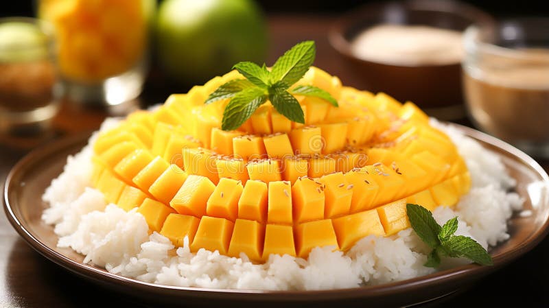 Delicious Thai Mango Sticky Rice with Cut Fresh Mango Fruit Stock Image ...