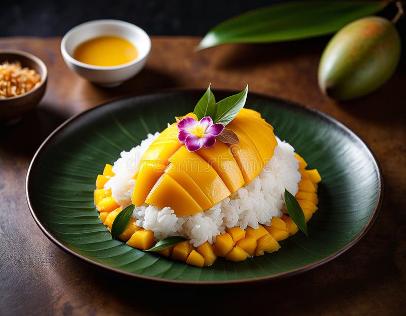 Delicious Thai Mango Sticky Rice with Cut Fresh Mango Fruit in a Plate ...