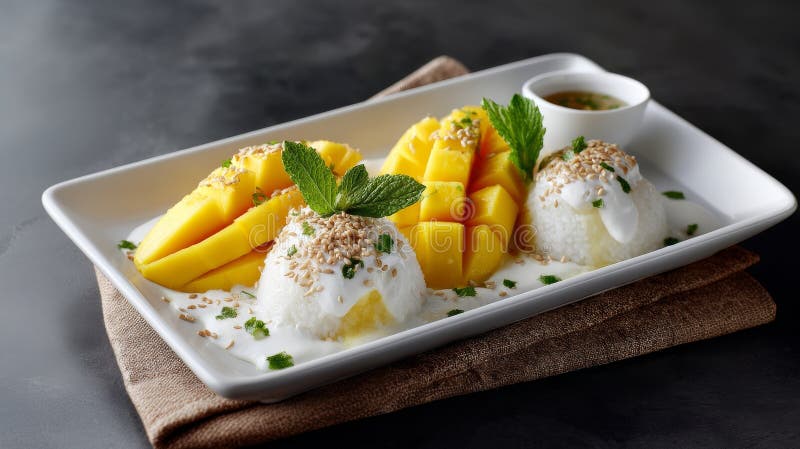 Delicious Thai Mango Sticky Rice Dessert with Fresh Mint and Sesame ...