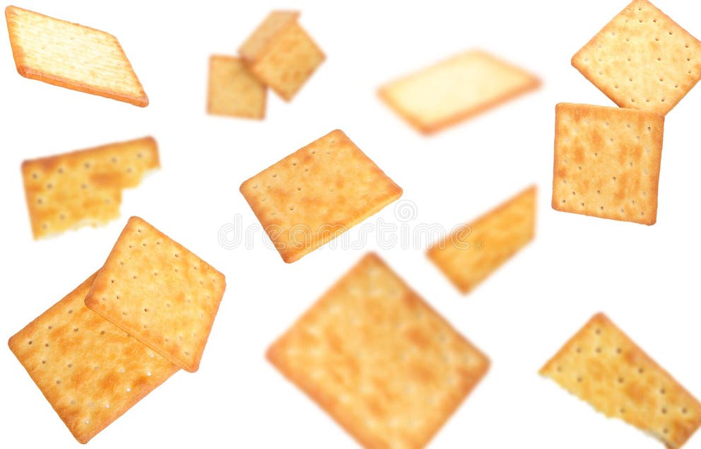 Delicious Thin Crispy Crackers, Broken Crackers Falling on White ...