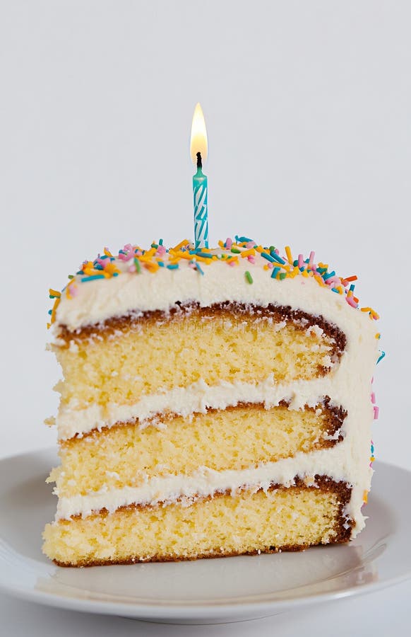 Delicious Three-Layer Birthday Cake Slice with High Quality Image Stock ...