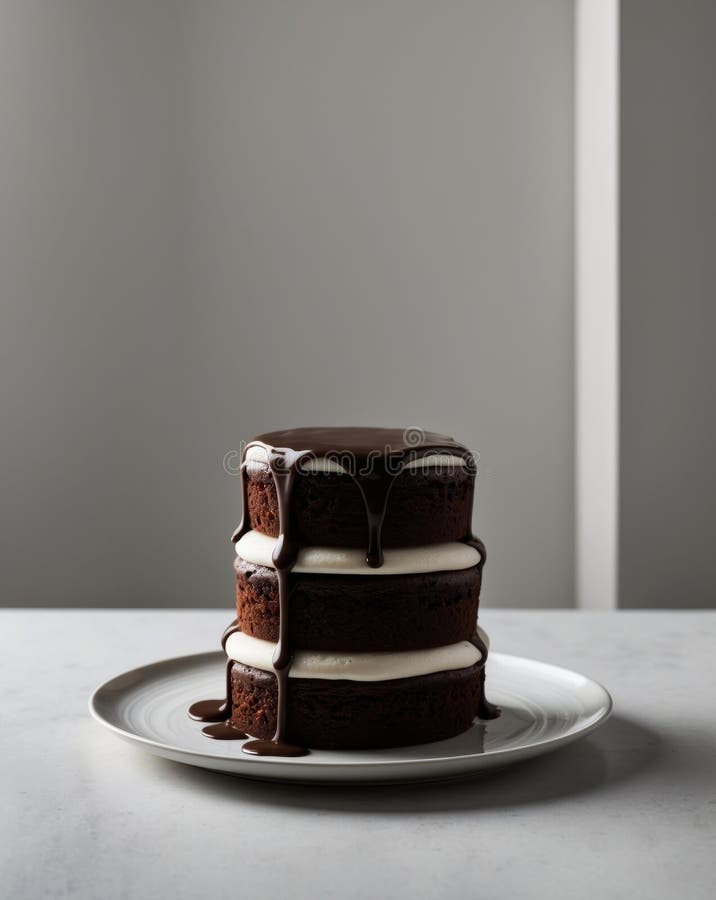 Delicious Three Layer Chocolate Cake Dessert on Plate Stock Photo ...