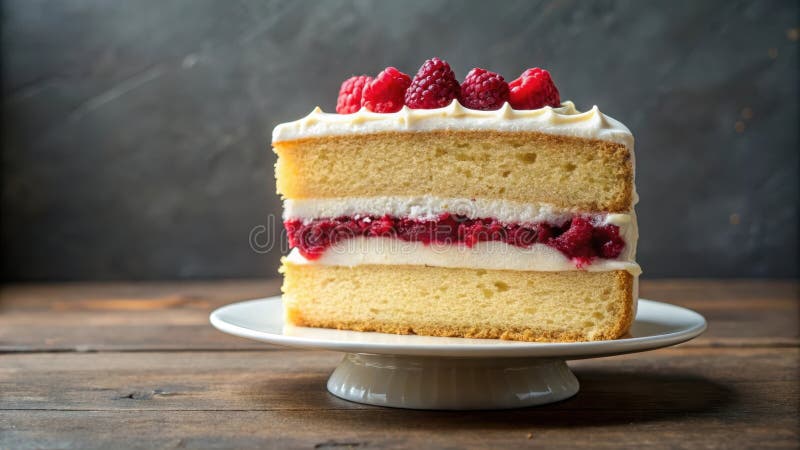 Delicious Three-layer Raspberry Cake Slice on a Pedestal. Generative AI ...