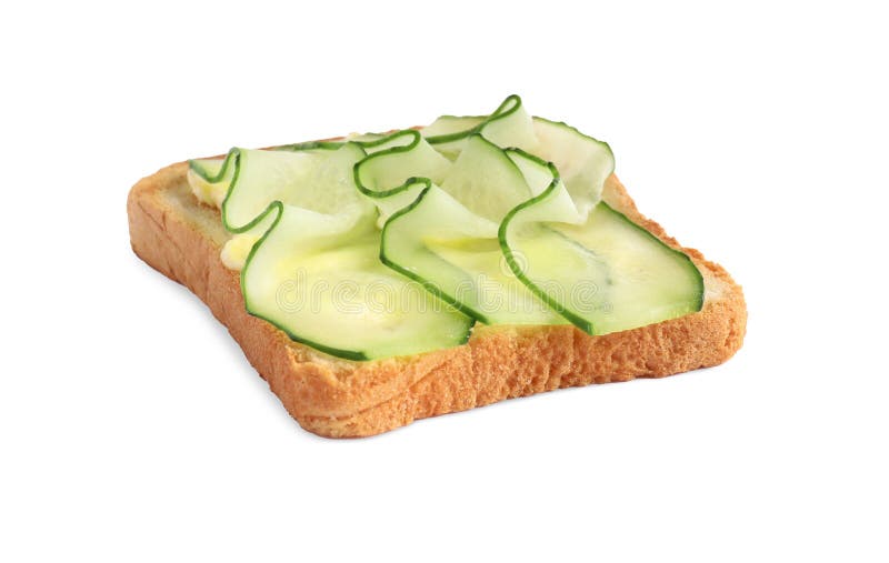 Delicious Toast with Cream Cheese and Cucumber Isolated on White Stock ...