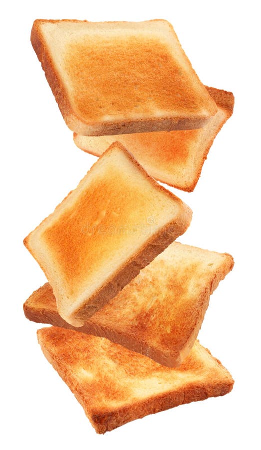 Delicious Toasted Bread Flying on White Background Stock Photo - Image ...