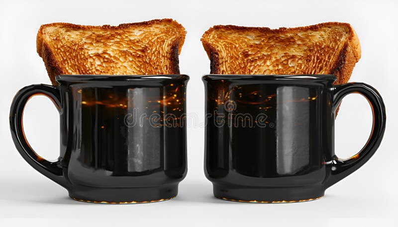 Delicious Toasted Bread Pieces in Tea Cups, Isolated on White ...