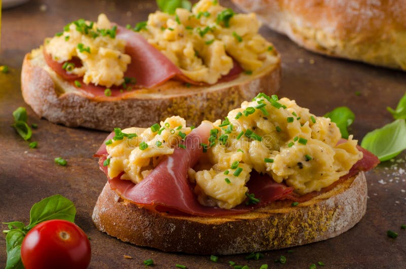 Delicious Toasted Bread with Scrambled Eggs Stock Image - Image of ...