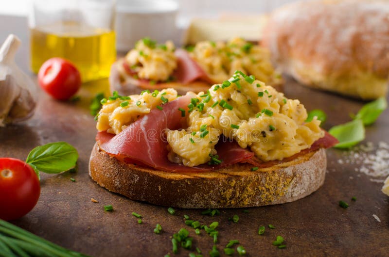 Delicious Toasted Bread with Scrambled Eggs Stock Image - Image of ...