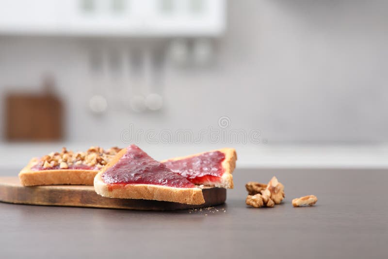 Delicious Toasts on Counter in Kitchen, Space for Text Stock Image ...