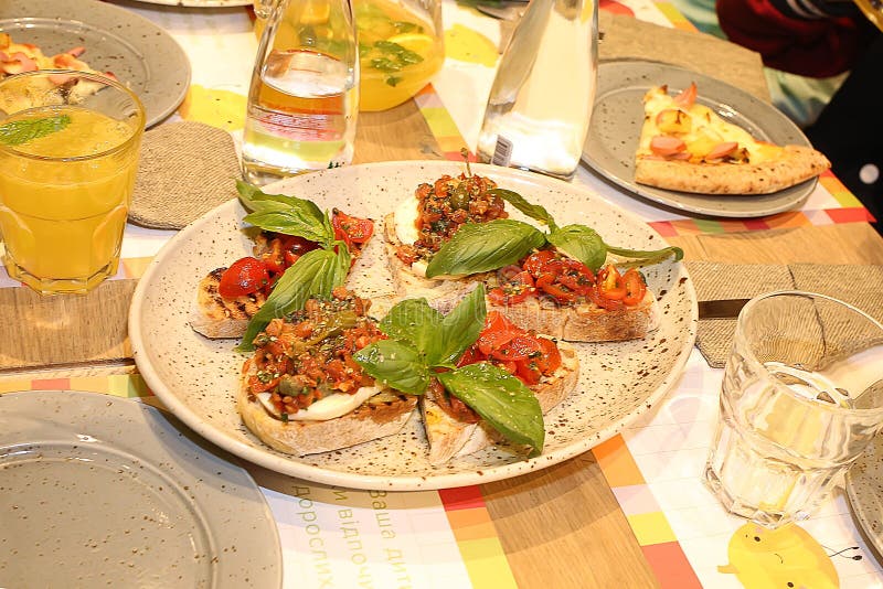 Delicious Toasts and Drinks on a Festive Table Stock Image - Image of ...