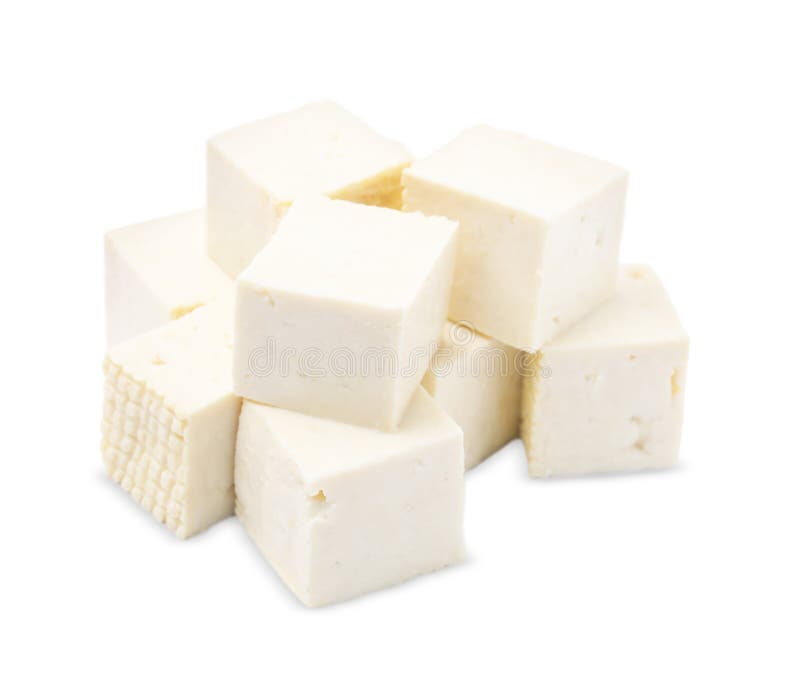 Delicious Tofu Cheese Cubes Isolated on White Stock Photo - Image of ...