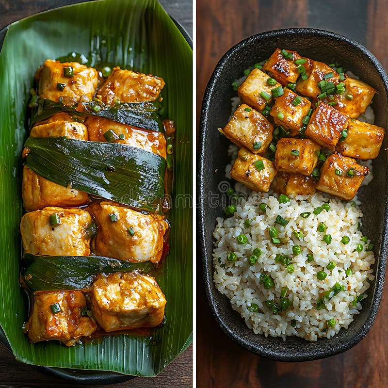 Delicious Tofu Dish Served with Rice, Showcasing Two Variations of ...