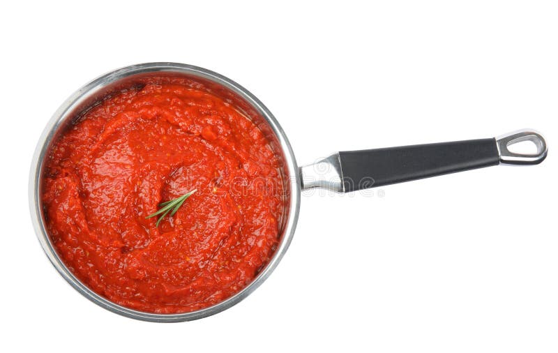 Delicious Tomato Sauce in Pan Isolated on White Stock Photo - Image of ...
