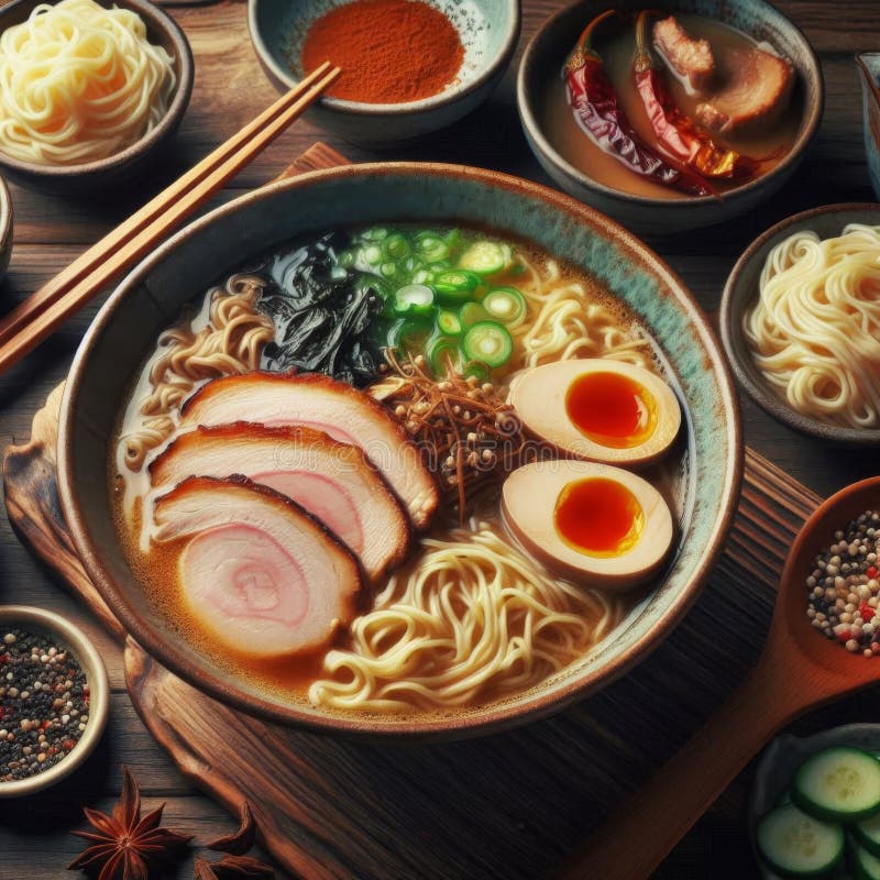 Delicious Tonkotsu Ramen with Rich Pork Bone Broth Stock Illustration ...