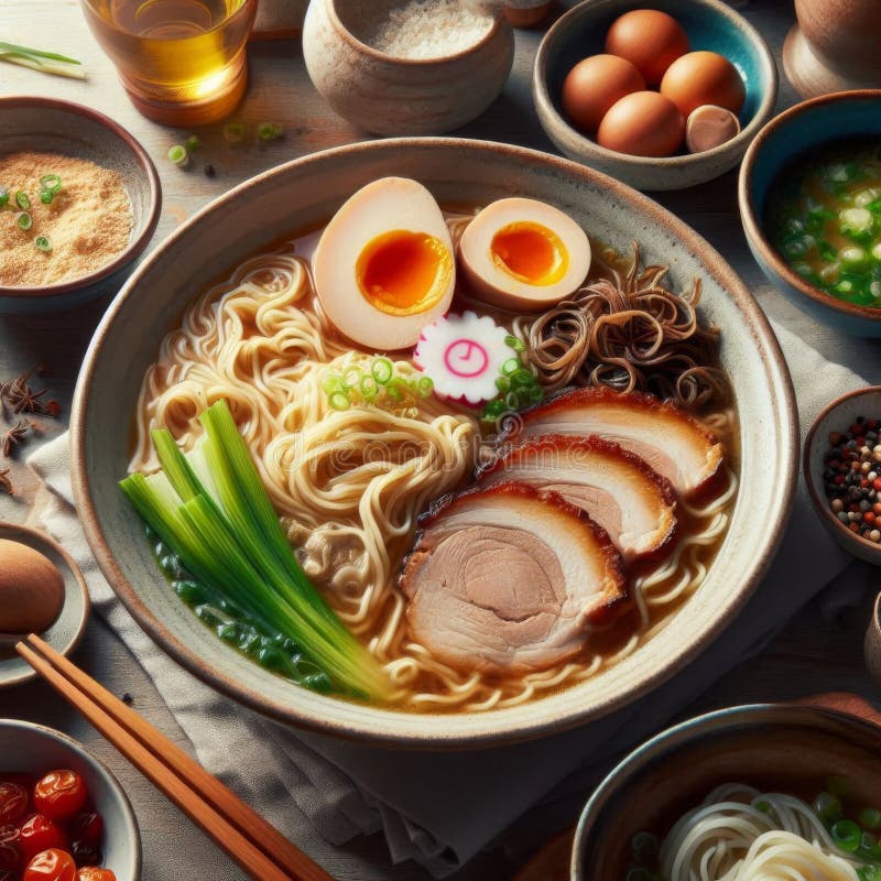 Delicious Tonkotsu Ramen with Rich Pork Bone Broth Stock Illustration ...