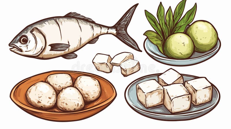 Delicious Top View of Fish Meat Ball and Fish Tofu on Background Stock ...