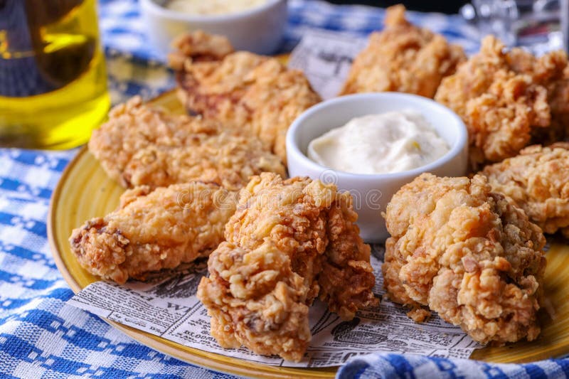 Delicious Top View of Fresh Fried Chicken with Sauce, Close Up Stock ...