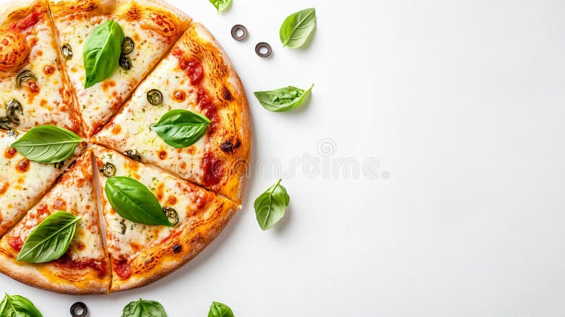 Delicious Top View Margherita Pizza with Fresh Basil Leaves Garnish ...