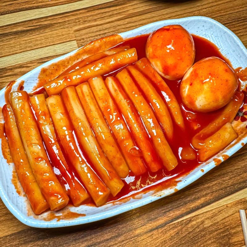 Delicious Toppoki with Red and Spicy Seasoning Stock Illustration ...