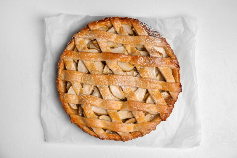 Delicious Traditional Apple Pie on White Table, Top View Stock Image ...