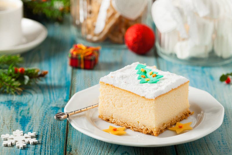 Delicious, Traditional Cheesecake. Christmas Decoration Stock Photo ...