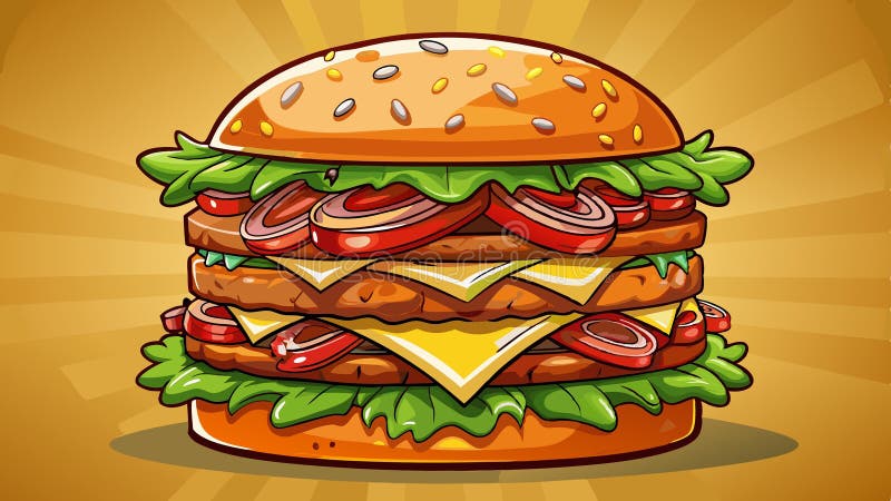 A Delicious Triple Meat Burger with Bacon Stock Vector - Illustration ...