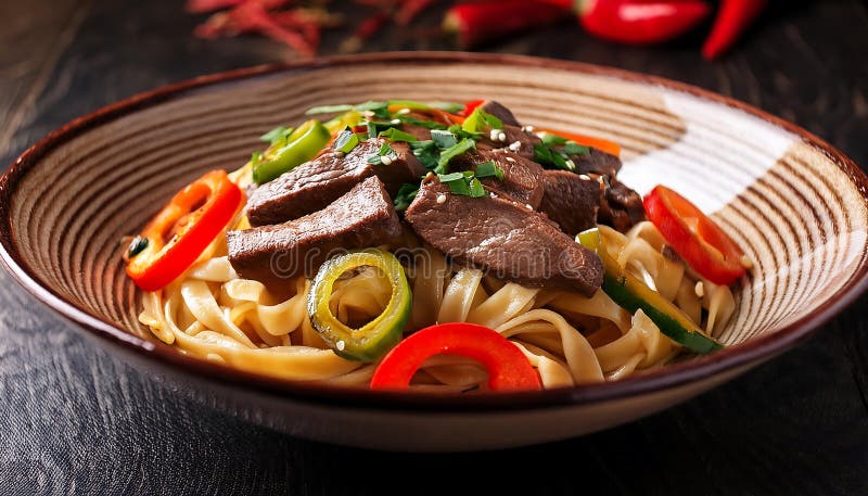 Delicious Tuns Udon Noodles with Beef and Vegetables Stock Illustration ...