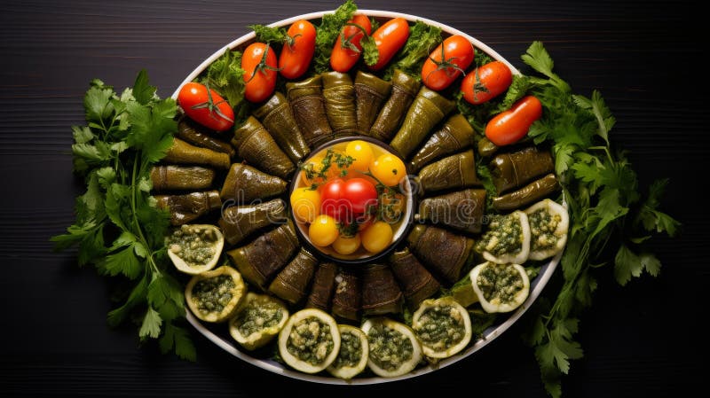 Delicious Turkish Dolma Platter Cuisine Meal Stock Illustration ...