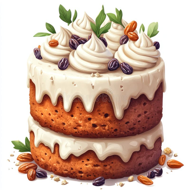 Delicious Two-Layered Cake with White Icing, Almonds, and Raisins ...