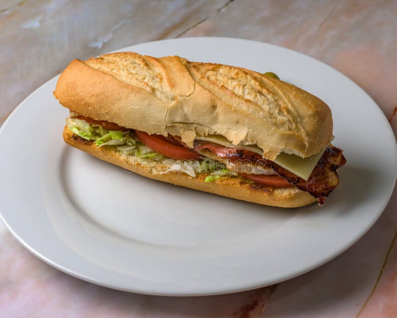 Delicious,typical Spanish Bacon and Cheese Sandwich with Lettuce and ...