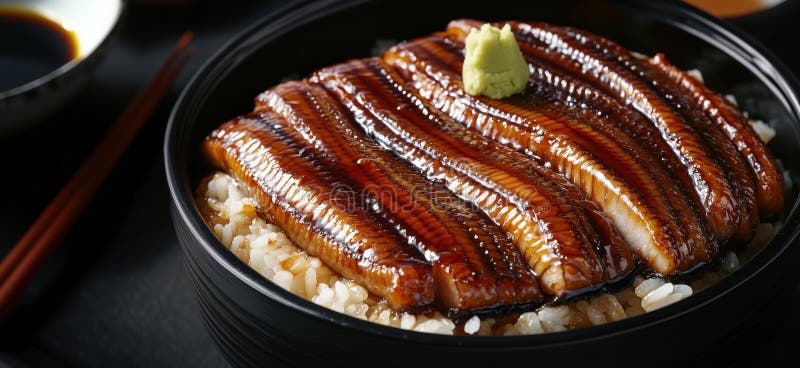 Delicious Unagi Donburi with Grilled Eel and Wasabi on Rice Stock Image ...