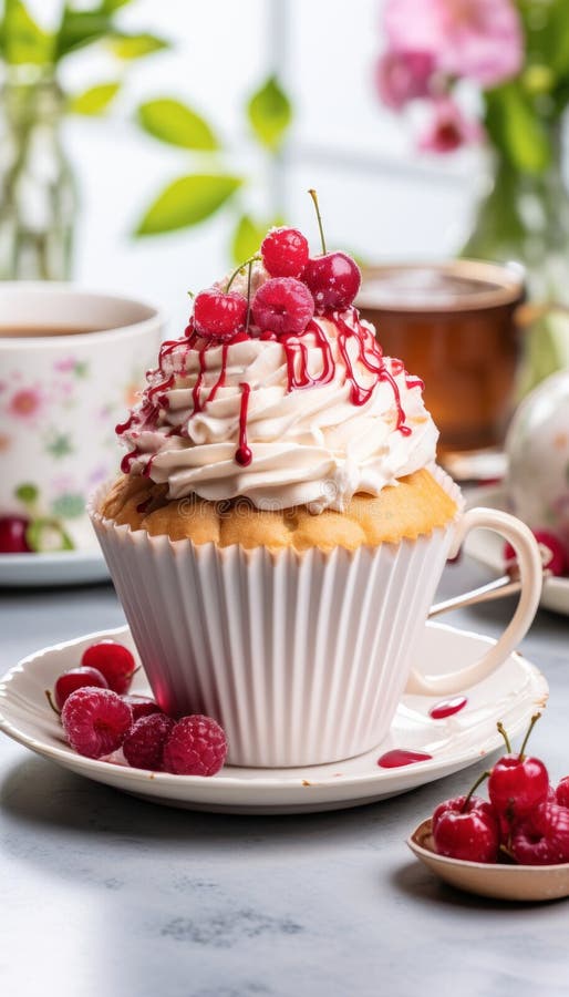 Delicious Vanilla Cupcake with Berry Decoration on Table for a ...