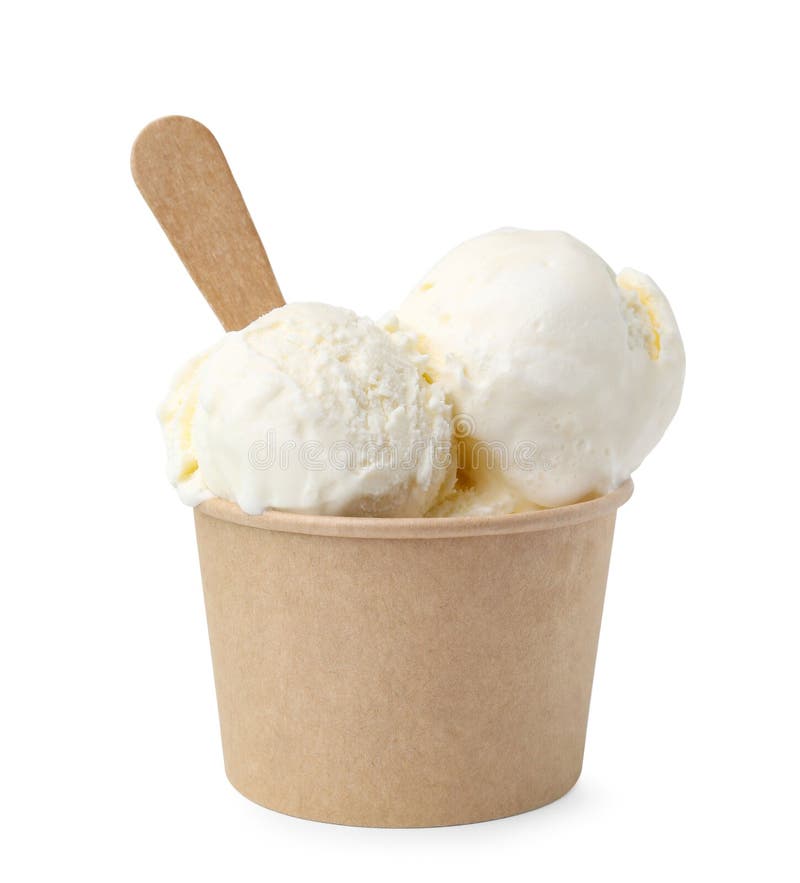 Delicious Vanilla Ice Cream in Paper Cup on White Stock Image - Image ...
