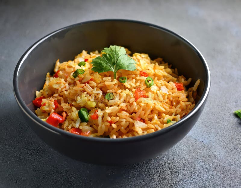 Delicious Vegetable Fried Rice in a Bowl with Fresh Herbs and Peppers ...