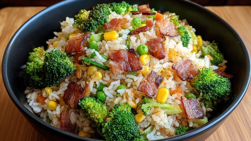 Generative AI Delicious Homemade Vegetable Fried Rice with Broccoli ...