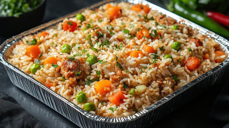 Delicious Vegetable Rice Dish in Foil Tray Stock Image - Image of fresh ...