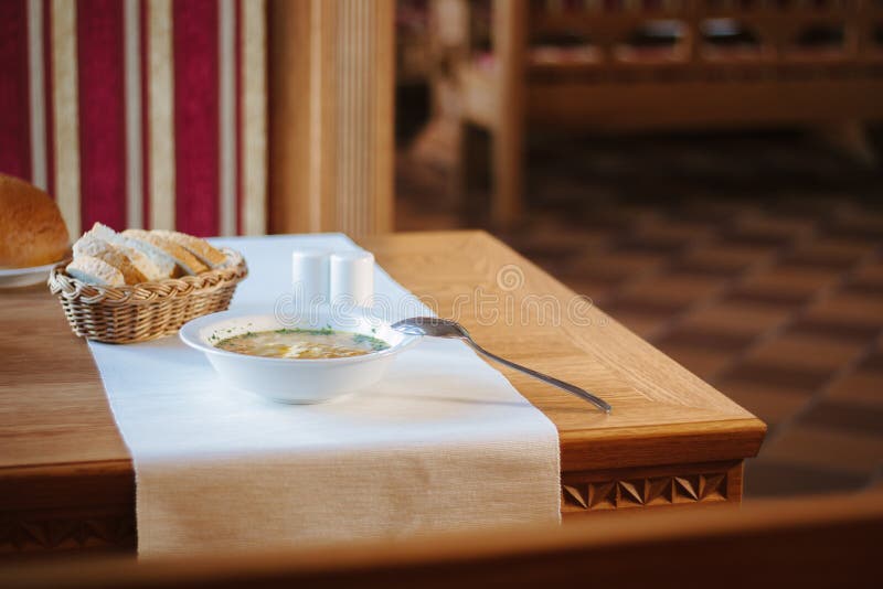 Delicious Vegetable Soup at the Table of Restaurant or Cafe. Stock ...