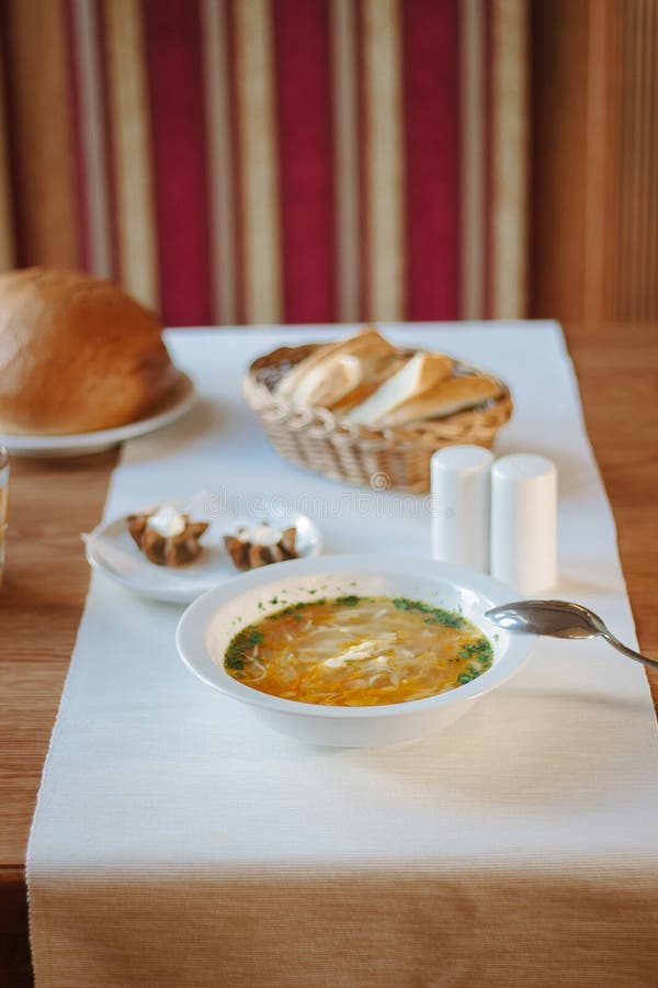 Delicious Vegetable Soup at the Table of Restaurant or Cafe. Stock ...