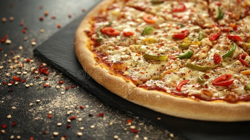 Delicious Vegetarian Pizza with Fresh Ingredients on Black Background ...