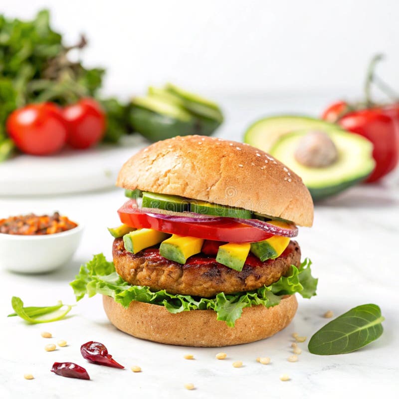 Delicious Veggie Burger Isolated on Transparent Background Stock ...