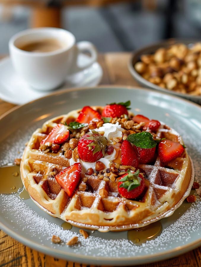 Delicious Waffle Breakfast with Fresh Berries and Nuts Stock ...